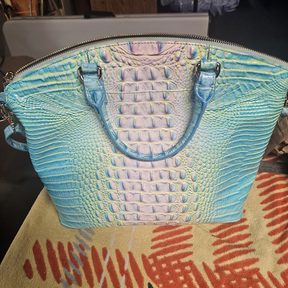 Brahmin | Bags | Brahmin Blue And Purple Embossed Satchel | Poshmark